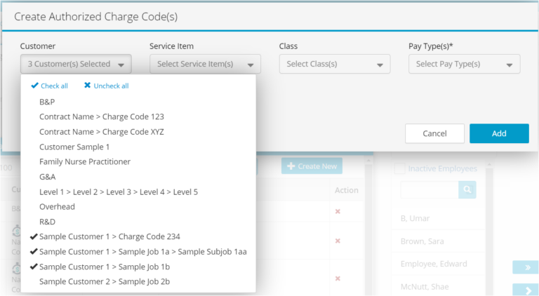 Create & Manage Quickbooks Charge Codes In Hour Timesheet