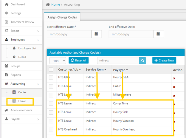 Assign Leave Charge Codes to Employees